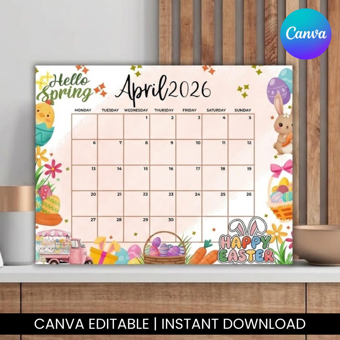 April 2026 Calendar Printable, Easter Calendar for Kids, Classroom ...