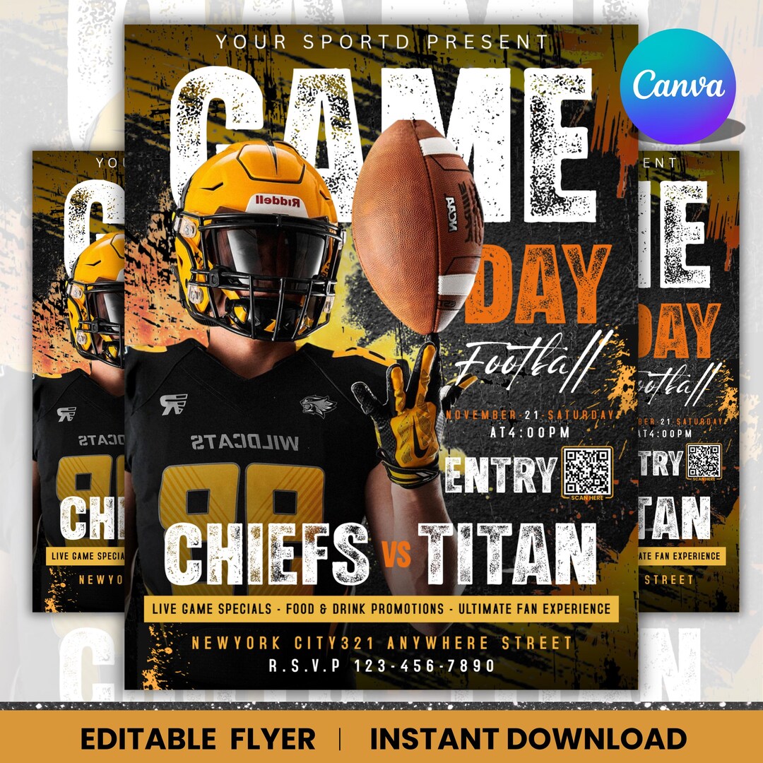 NFL Game Day Flyer Template, Editable Canva Match Day Poster, Football ...