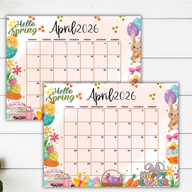 April 2026 Calendar Printable, Easter Calendar for Kids, Classroom ...