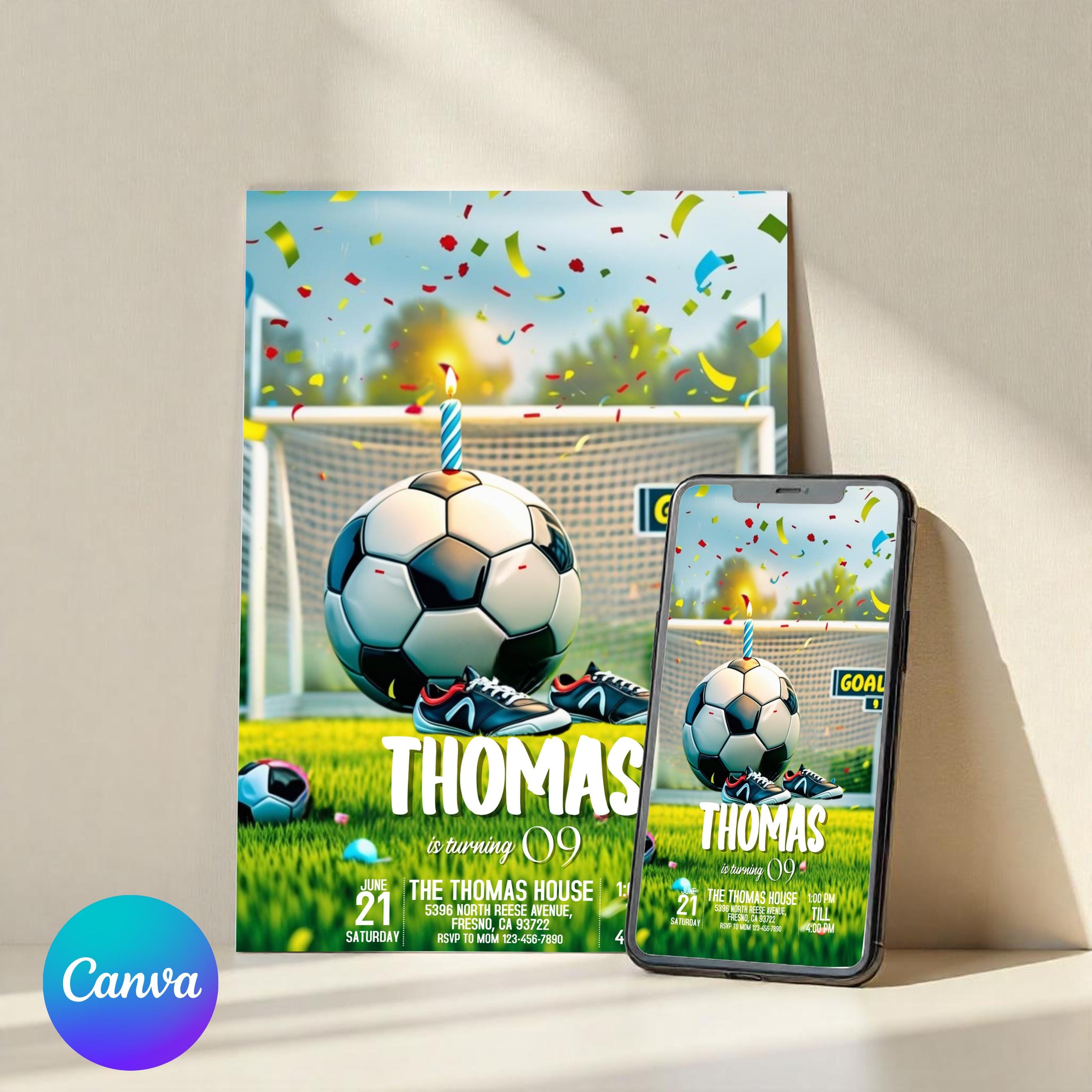 Soccer Birthday Invitation, Soccer Invitation, Football Invite, Kids ...