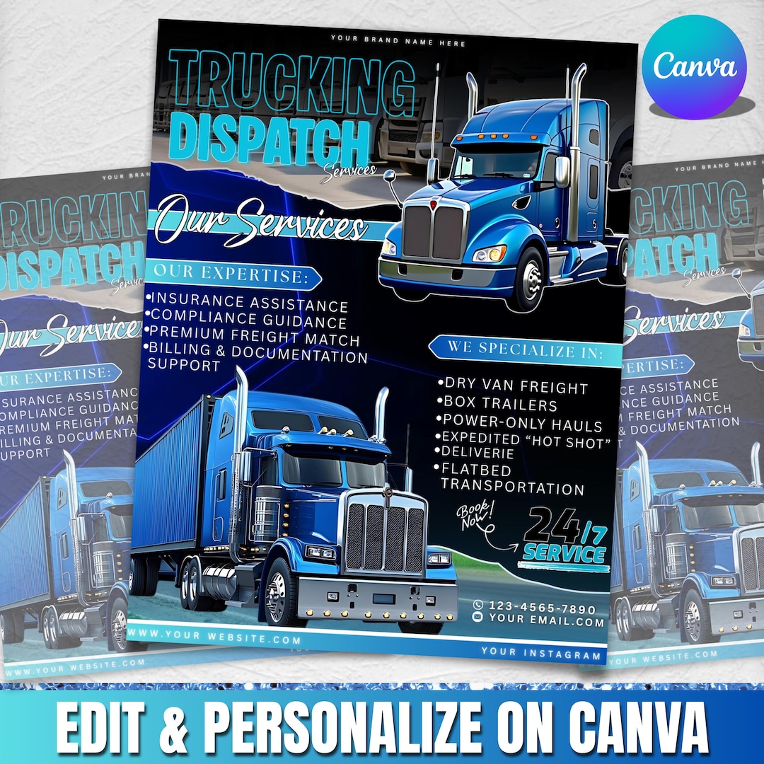 Truck Dispatcher Flyer, Editable Trucking Flyer, Trucking Services ...