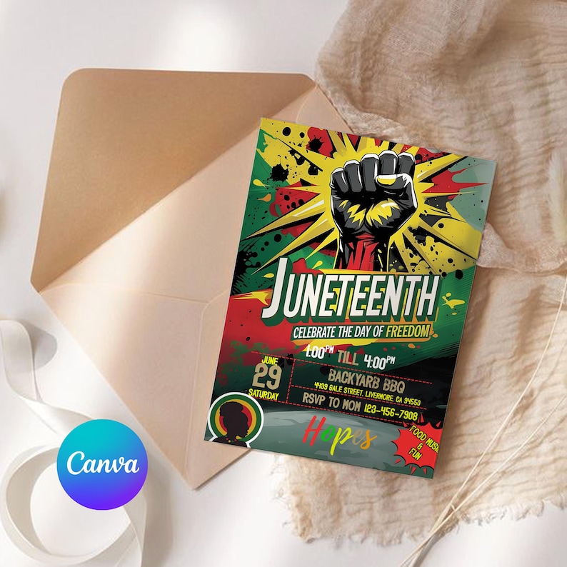 Juneteenth Party Invitation, BBQ Cookout Flyer, Backyard Celebration ...