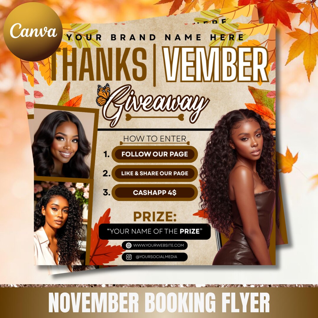 November Raffle Giveaway Flyer, Thanksgiving Giveaway Flyer, Fall ...