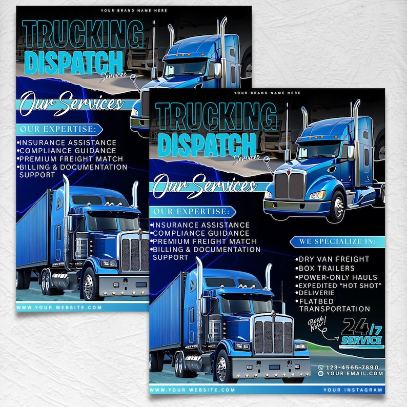 Truck Dispatcher Flyer, Editable Trucking Flyer, Trucking Services ...