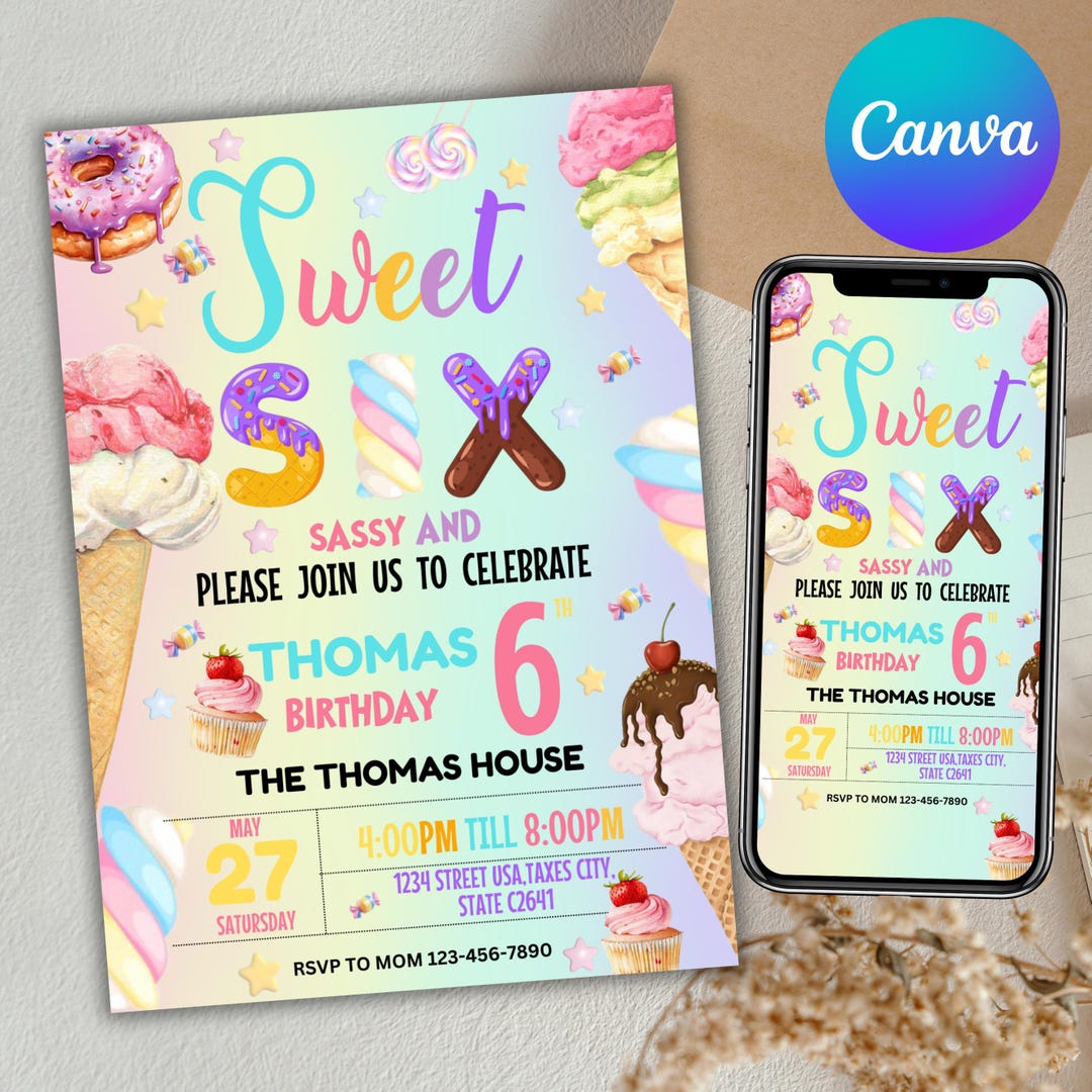 Sweet Sassy and SIX, 6th Girl Birthday Invite, Sweet Six Invitation ...