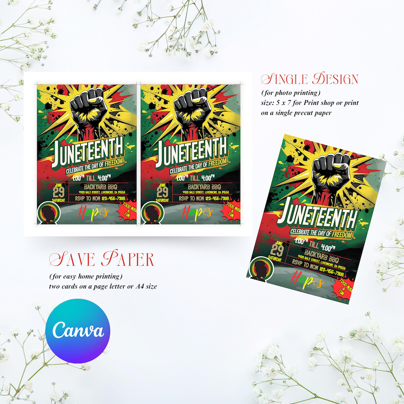 Juneteenth Party Invitation, BBQ Cookout Flyer, Backyard Celebration ...