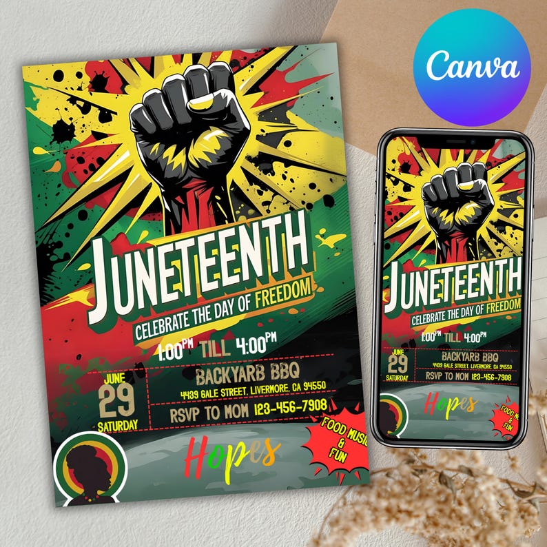 Juneteenth Party Invitation, BBQ Cookout Flyer, Backyard Celebration ...