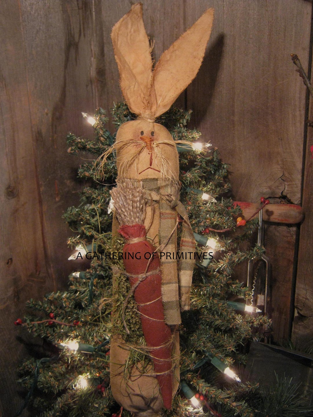 24" Primitive Handmade Pencil Rabbit Bunny Carrot Easter Spring Stick ...