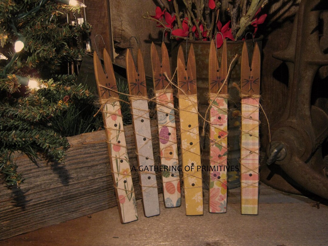 6 Pencil Jute Wrapped Easter Brown Bunny Rabbit Handmade Primitive ...