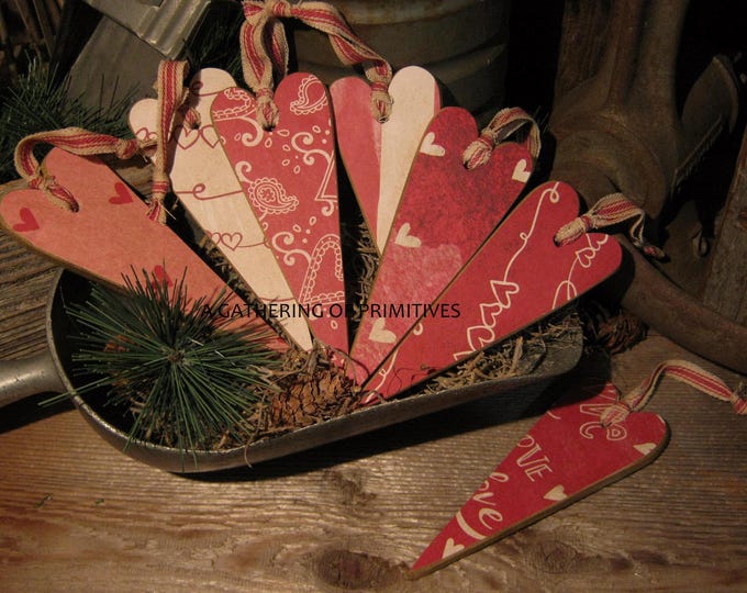 7 Handmade ~ Primitive Valentine Wood Hearts ~ Ornie Ornament Tuck - Etsy