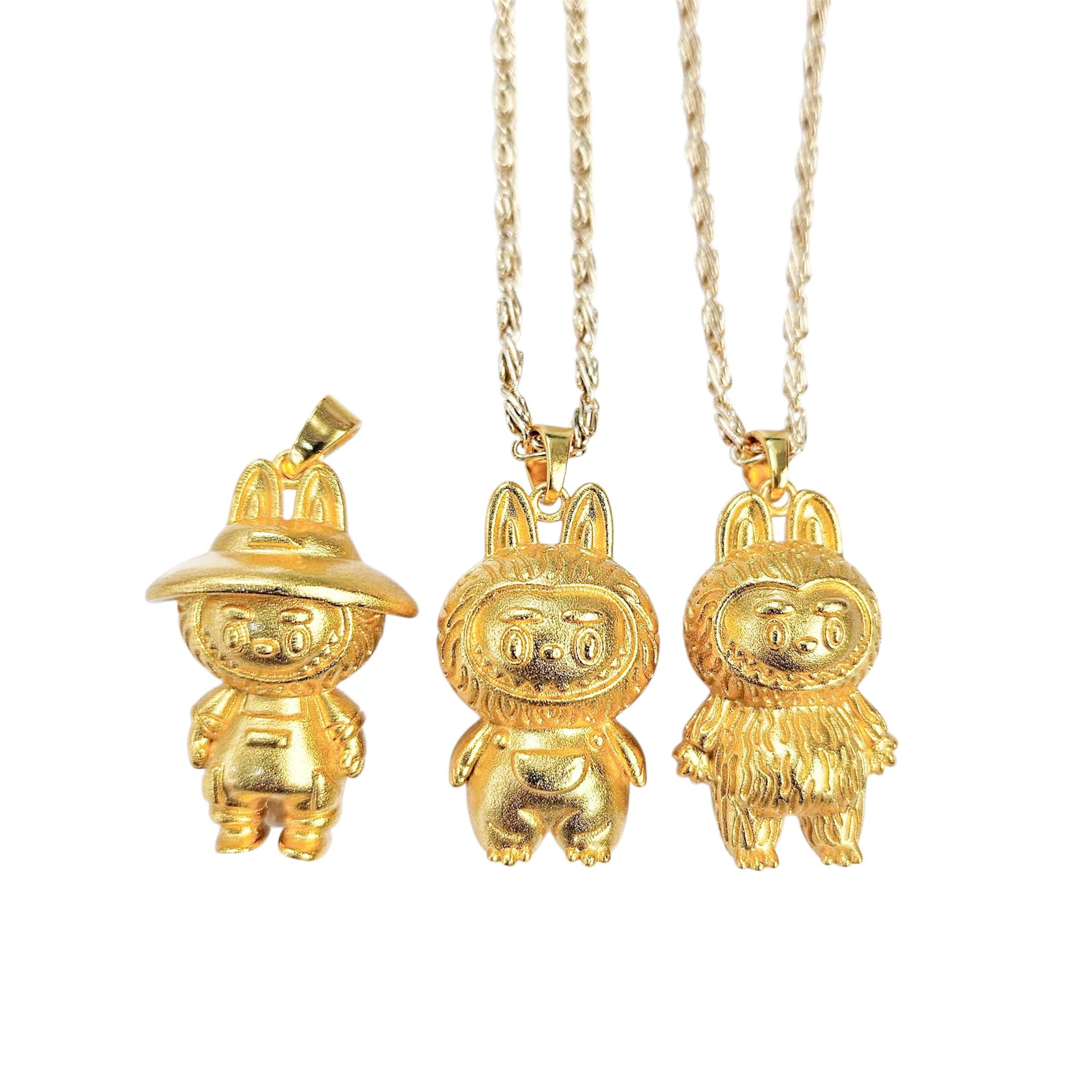 Large Monsters Gold-plated Necklace Charm, Labubu Monsters 22k Plated ...