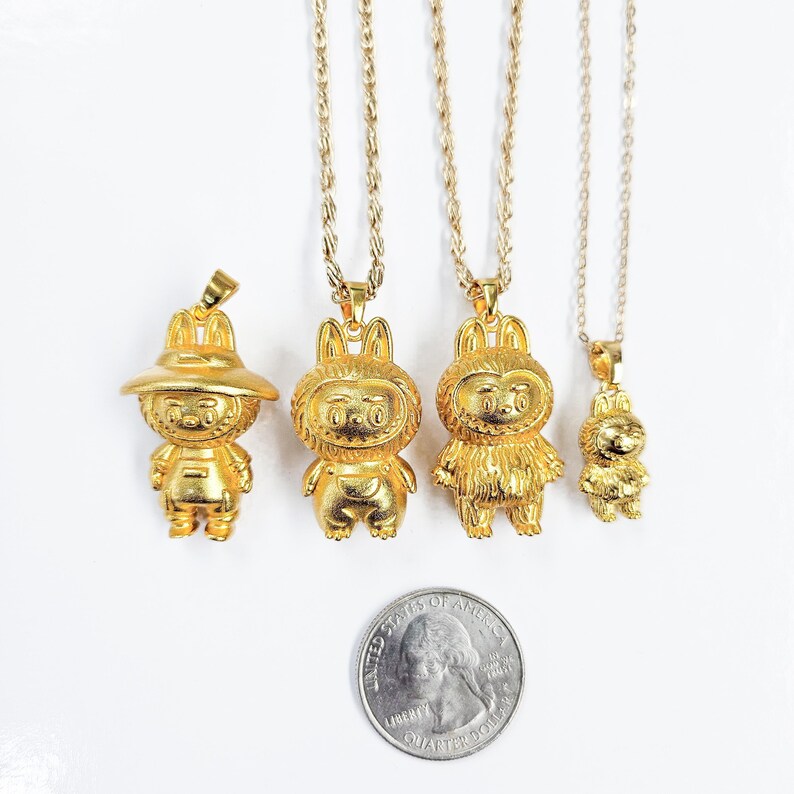 Large Monsters Gold-plated Necklace Charm, Labubu Monsters 22k Plated ...