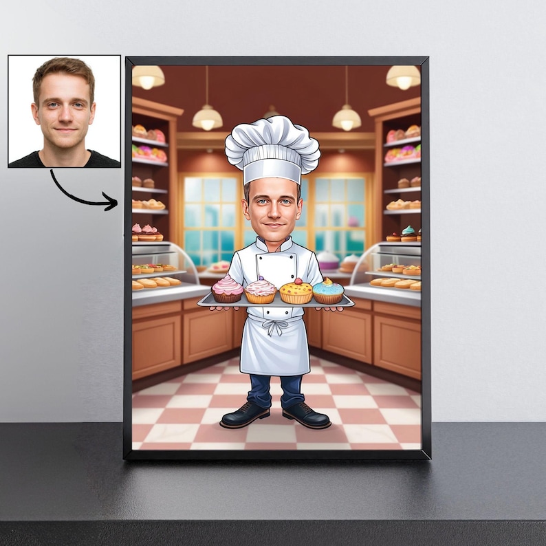 Pastry Cartoon Portrait, Pastry Gift, Custom Pastry Caricature, Pastry ...