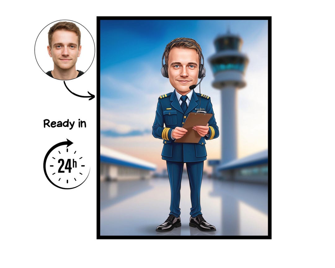 Air Traffic Controller Cartoon Portrait, ATC Gift, Custom Atc ...