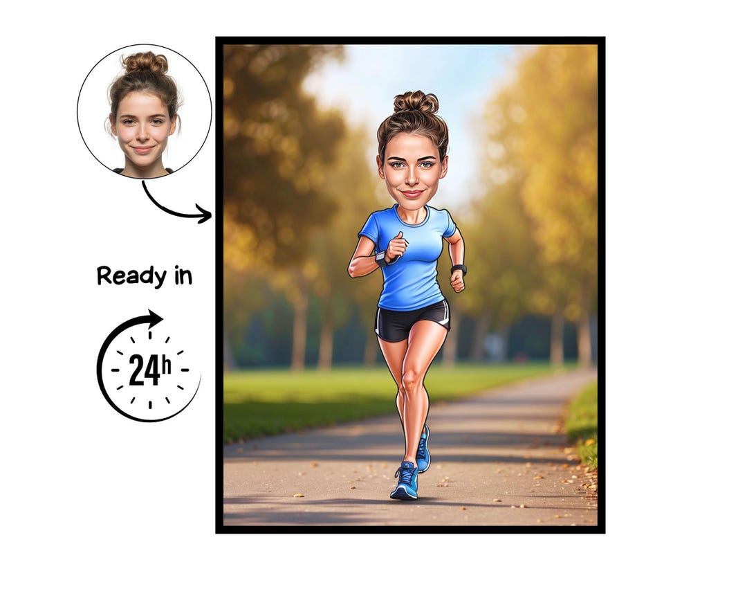 Runner Cartoon Portrait, Runner Gift, Custom Runner Caricature, Runner ...