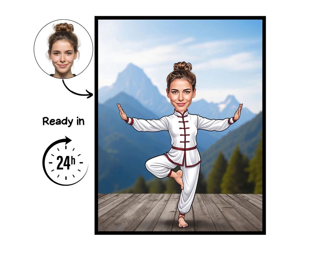 Tai-chi Cartoon Portrait, Tai-chi Gift, Custom Tai-chi Caricature, Tai ...