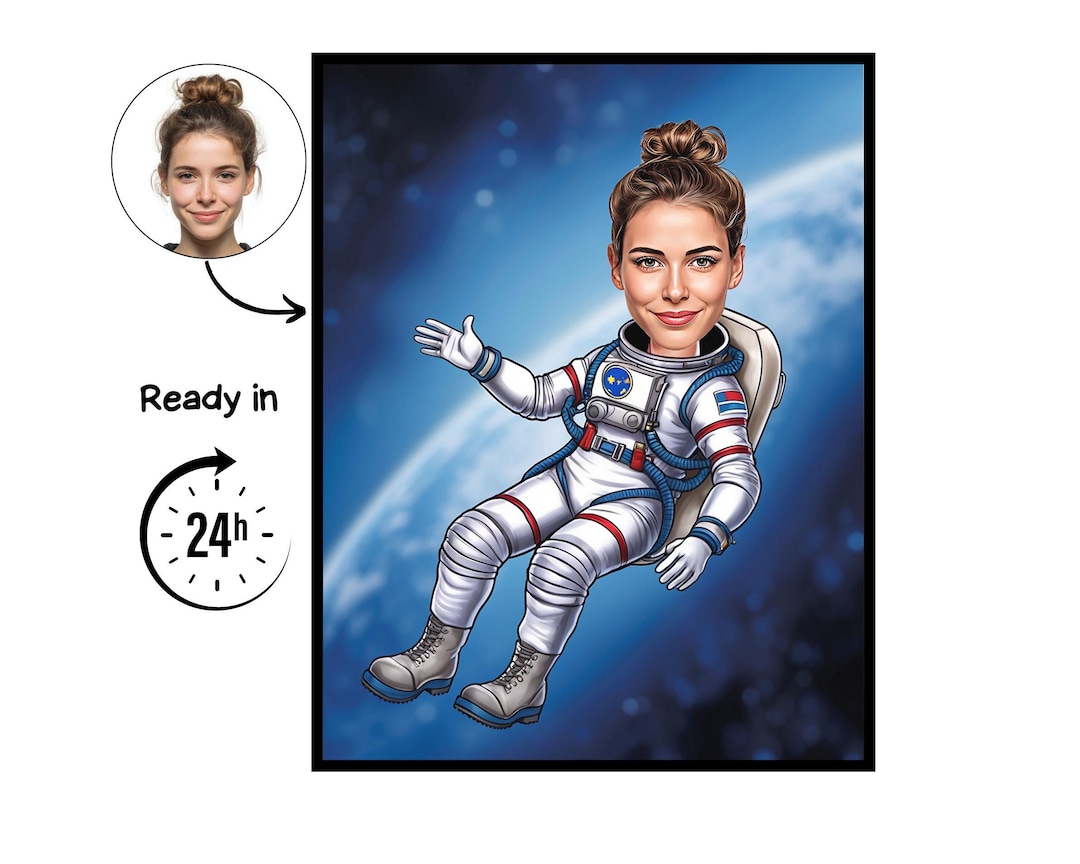 Astronaut Cartoon Portrait, Astronaut Gift, Custom Astronaut Caricature ...