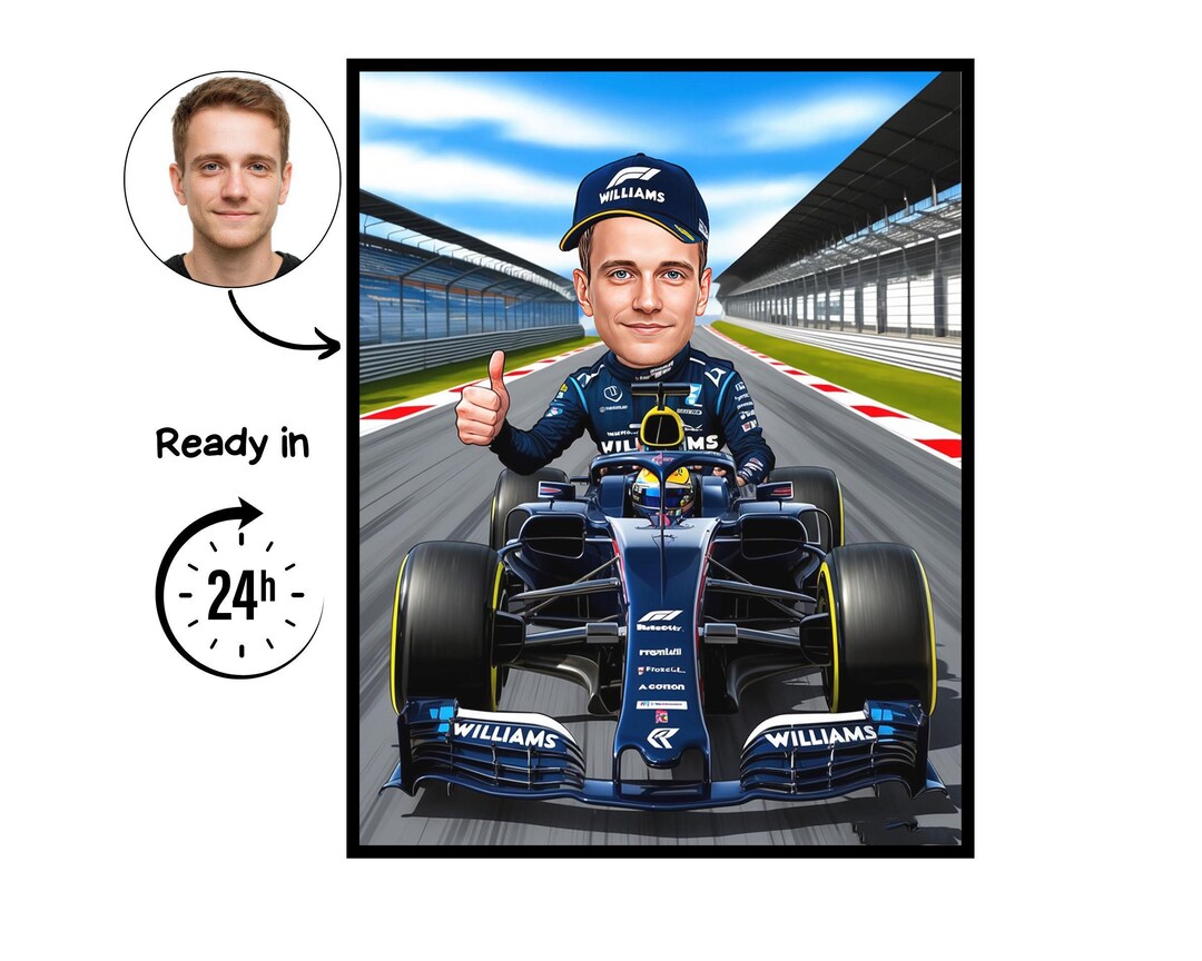 Formula 1 Cartoon Portrait, Formula 1 Gift, Custom Formula 1 Caricature ...