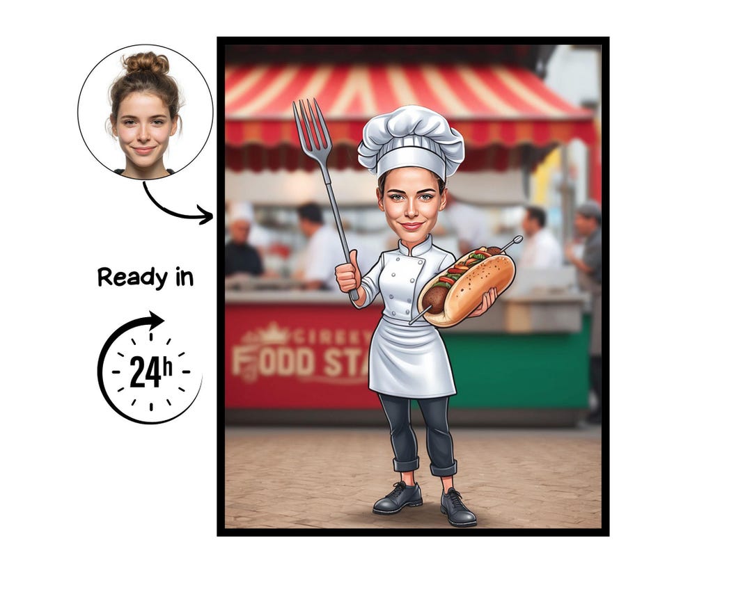 Kebab Chef Cartoon Portrait, Kebab Gift, Custom Kebab Caricature, Kebab ...