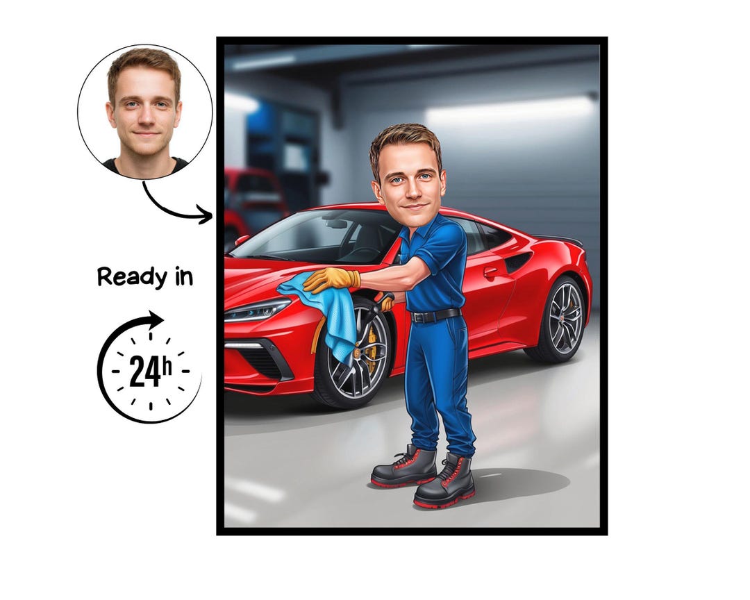 Car Detailing Cartoon Portrait, Car Detailing Gift, Custom Car ...