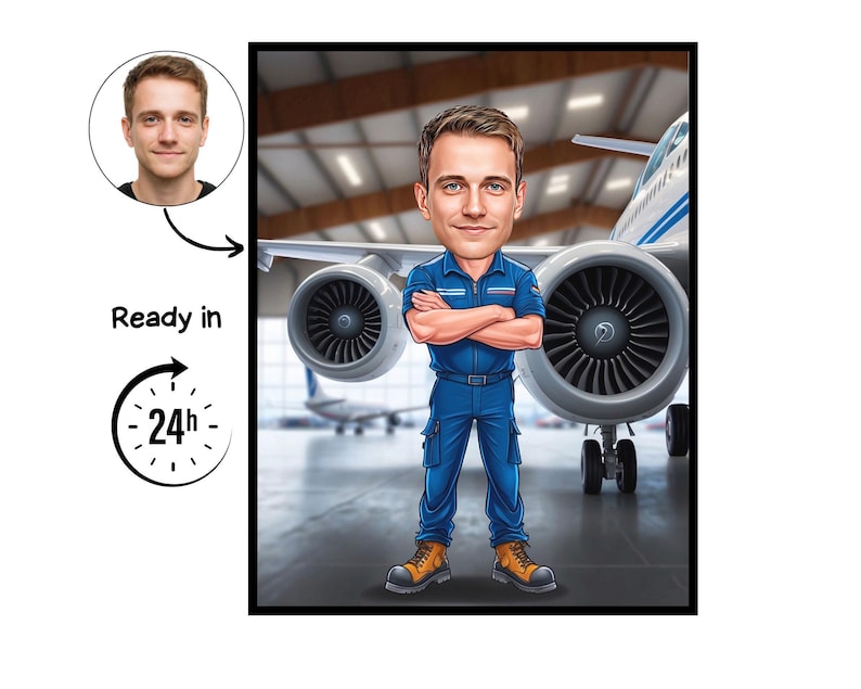 Aeronautical Mechanic Cartoon Portrait, Aeronautical Gift, Custom ...
