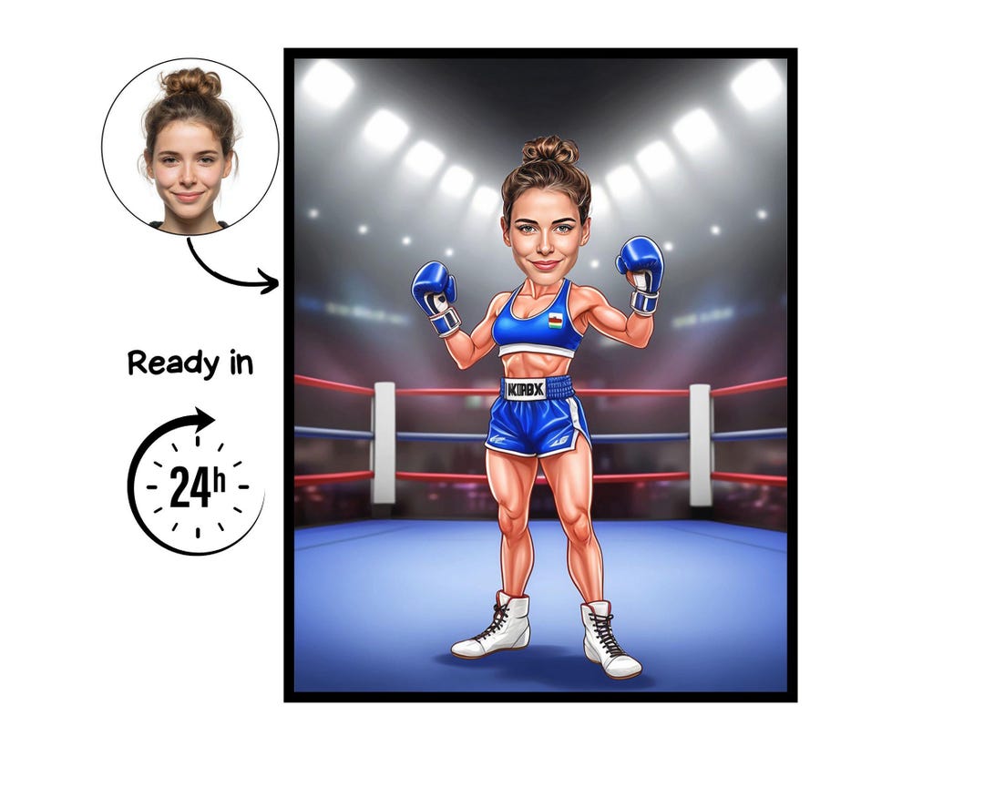 Kickboxing Cartoon Portrait, Kickboxing Gift, Custom Kickboxing ...