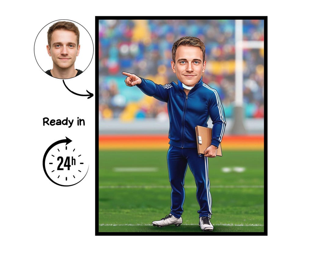Rugby Coach Cartoon Portrait, Rugby Coach Gift, Custom Rugby Coach ...