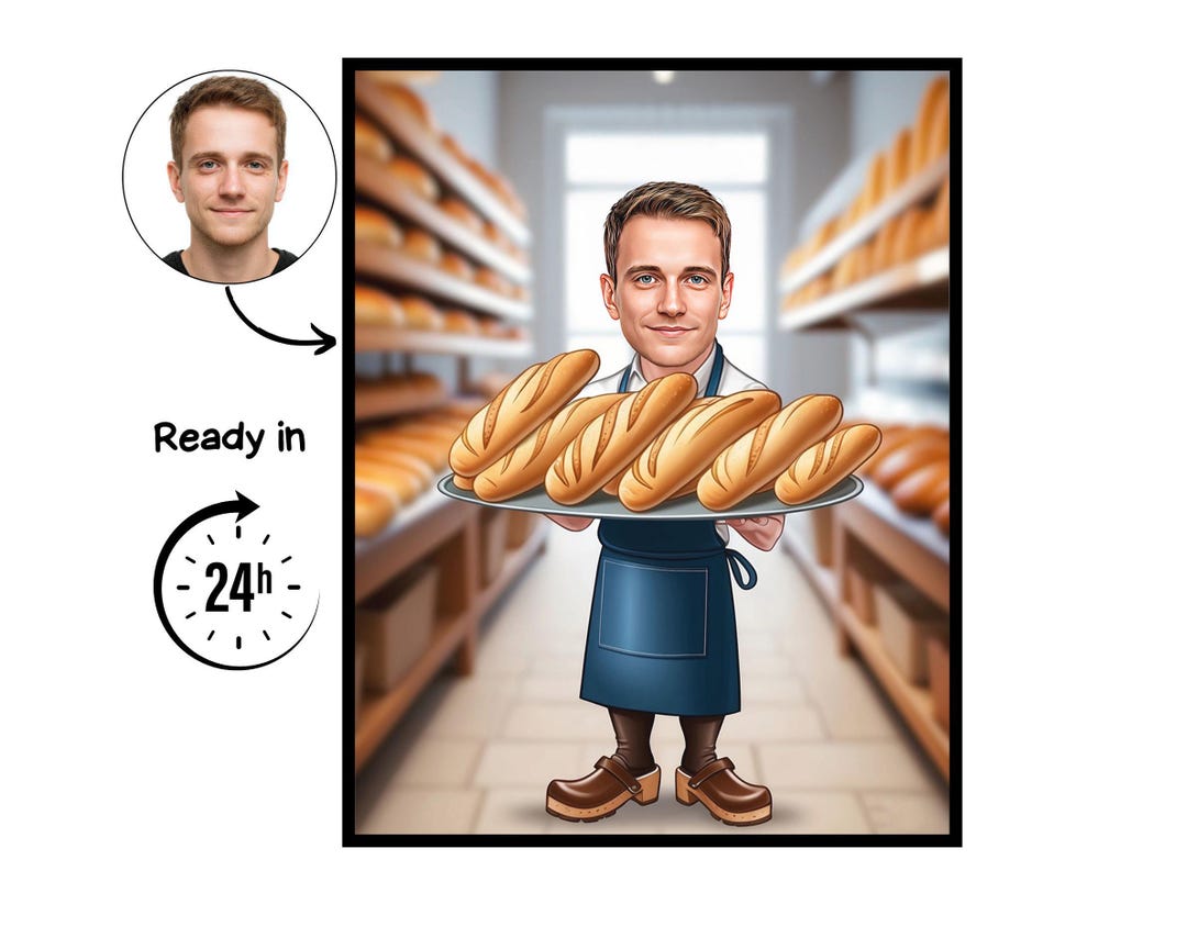 Baker Cartoon Portrait, Baker Gift, Custom Baker Caricature, Baker ...