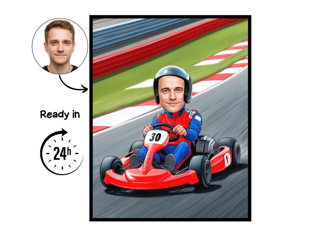 Go-karting Cartoon Portrait, Go-karting Gift, Custom Go-karting ...