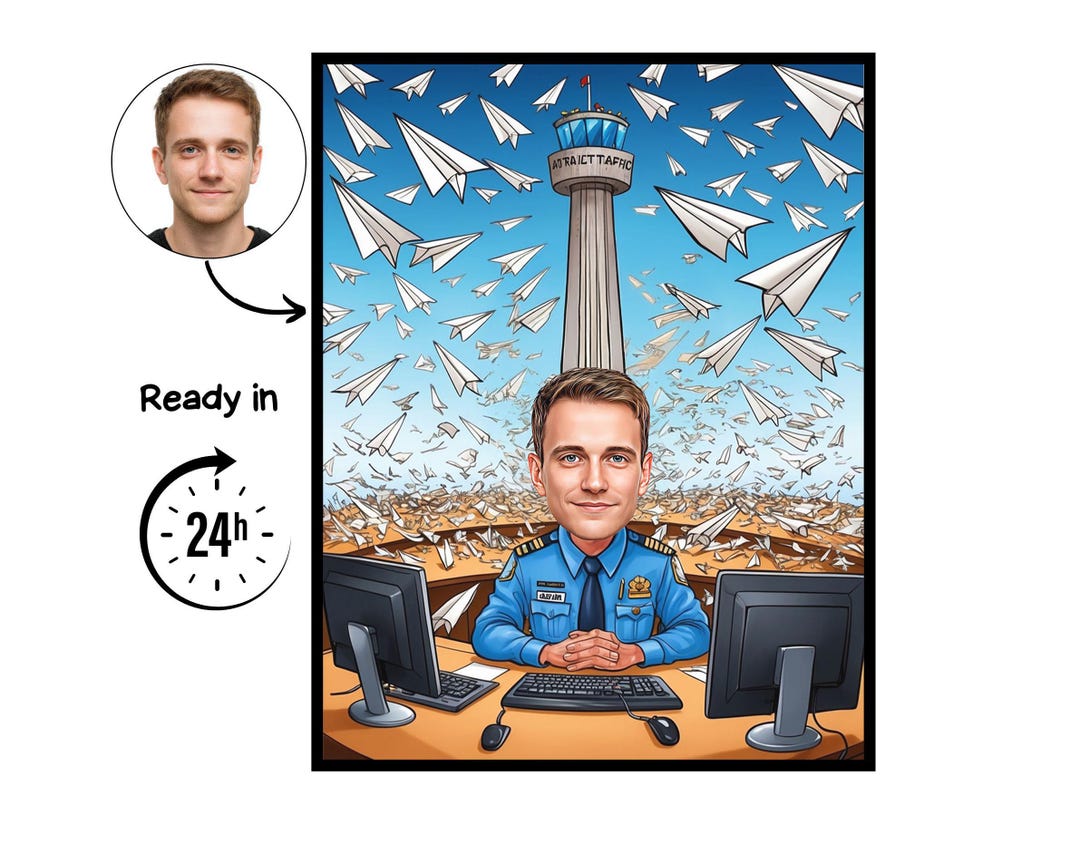 Air Traffic Controller Cartoon Portrait, ATC Gift, Custom Atc ...