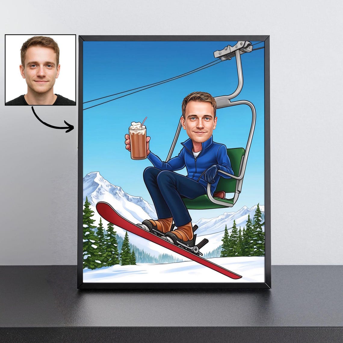 Ski Cartoon Portrait, Ski Gift, Custom Ski Caricature, Ski Caricature ...