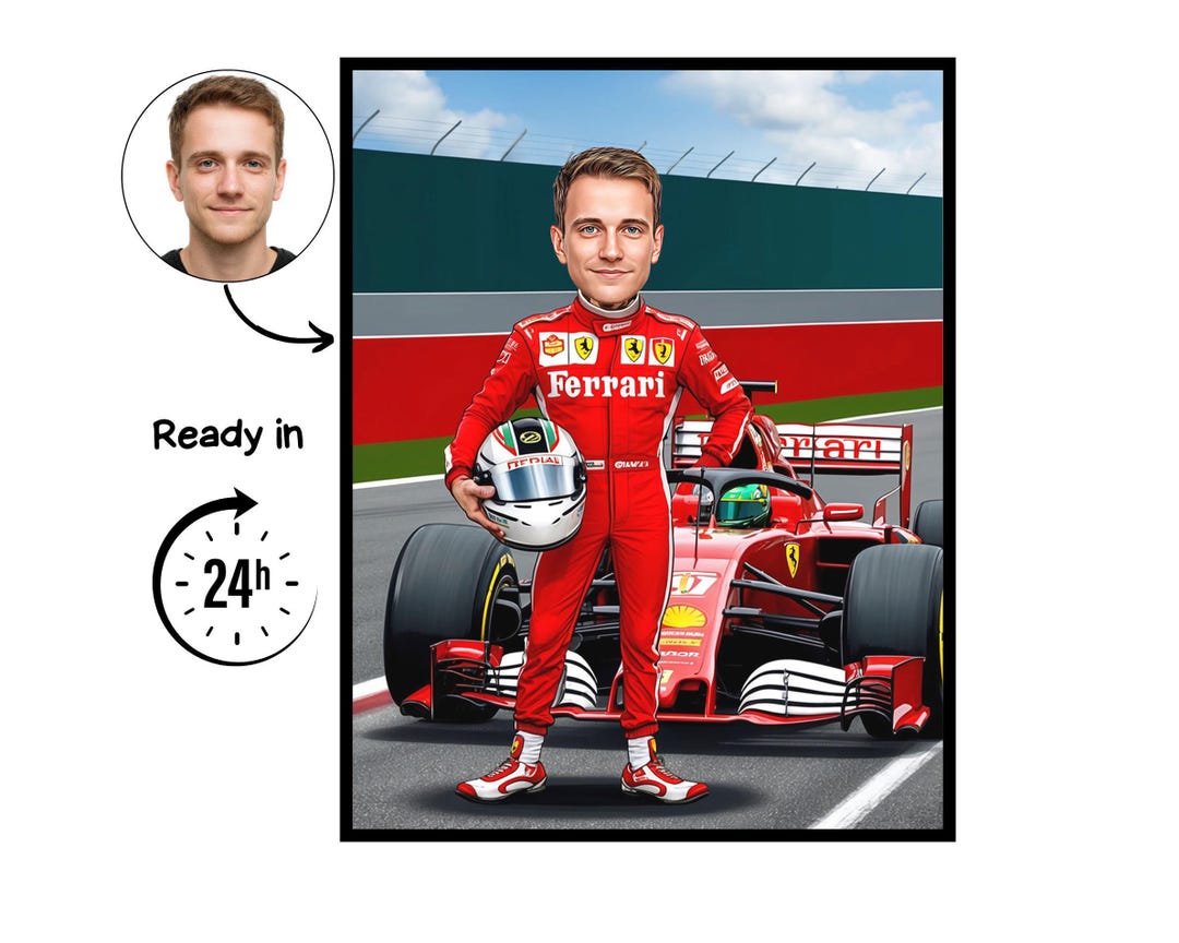 Formula 1 Cartoon Portrait, Formula 1 Gift, Custom Formula 1 Caricature ...