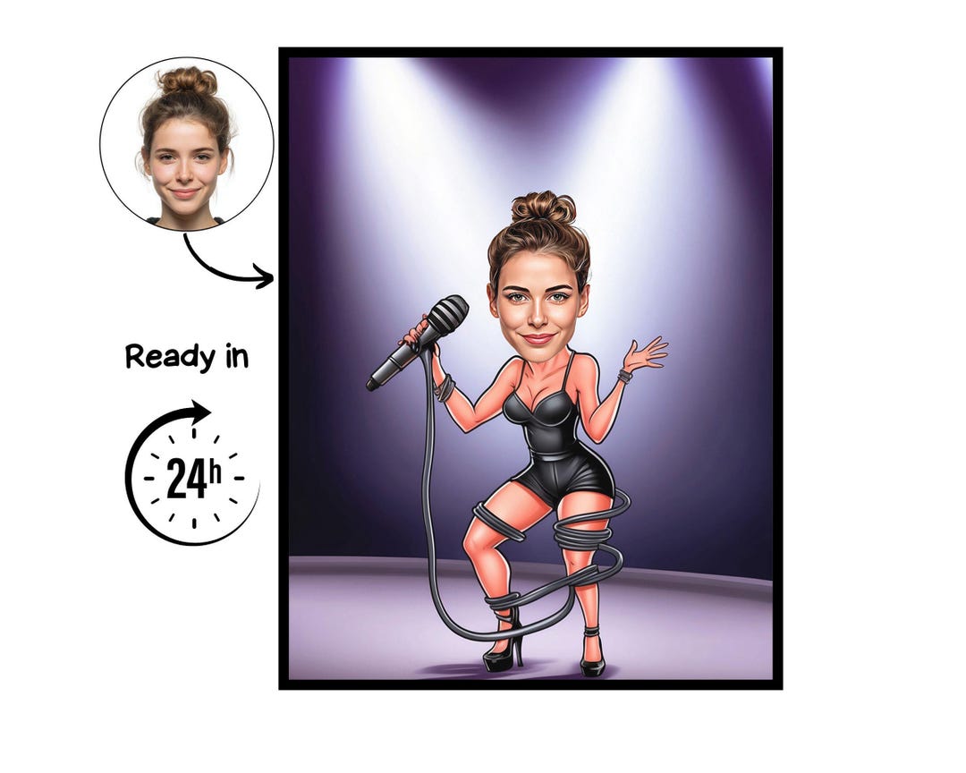Singer Cartoon Portrait, Singer Gift, Custom Singer Caricature, Singer ...