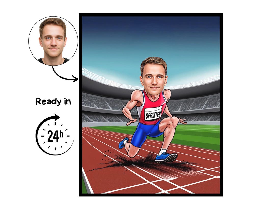 Sprinter Cartoon Portrait, Sprinter Gift, Custom Sprinter Caricature ...