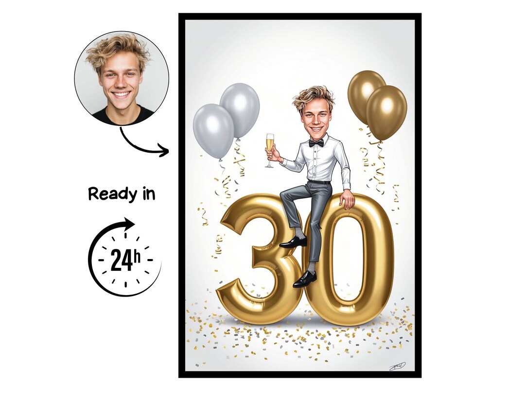 Custom Caricature for 30th Birthday, 30th Anniversary, Caricature ...