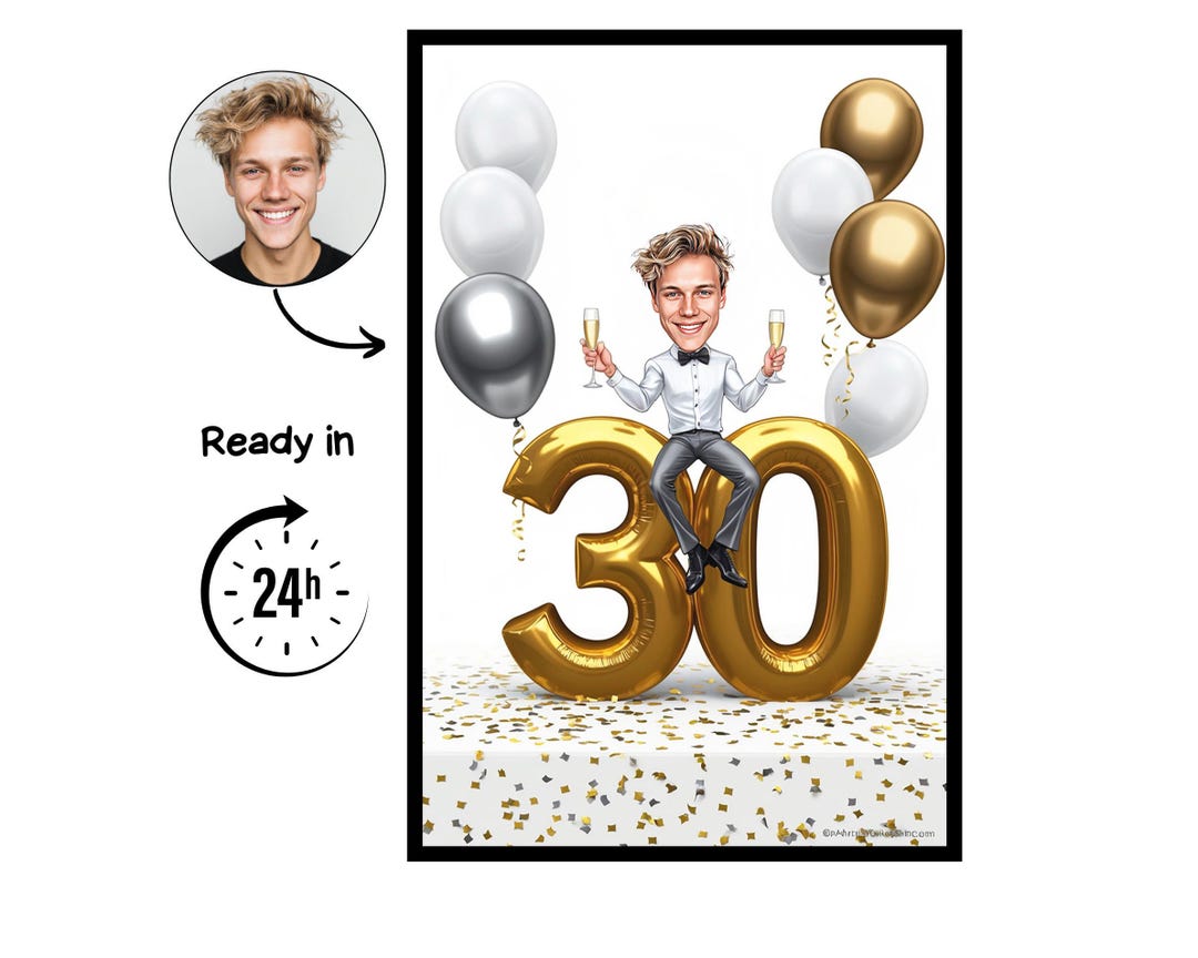 Custom Caricature for 30th Birthday, 30th Anniversary, Caricature ...