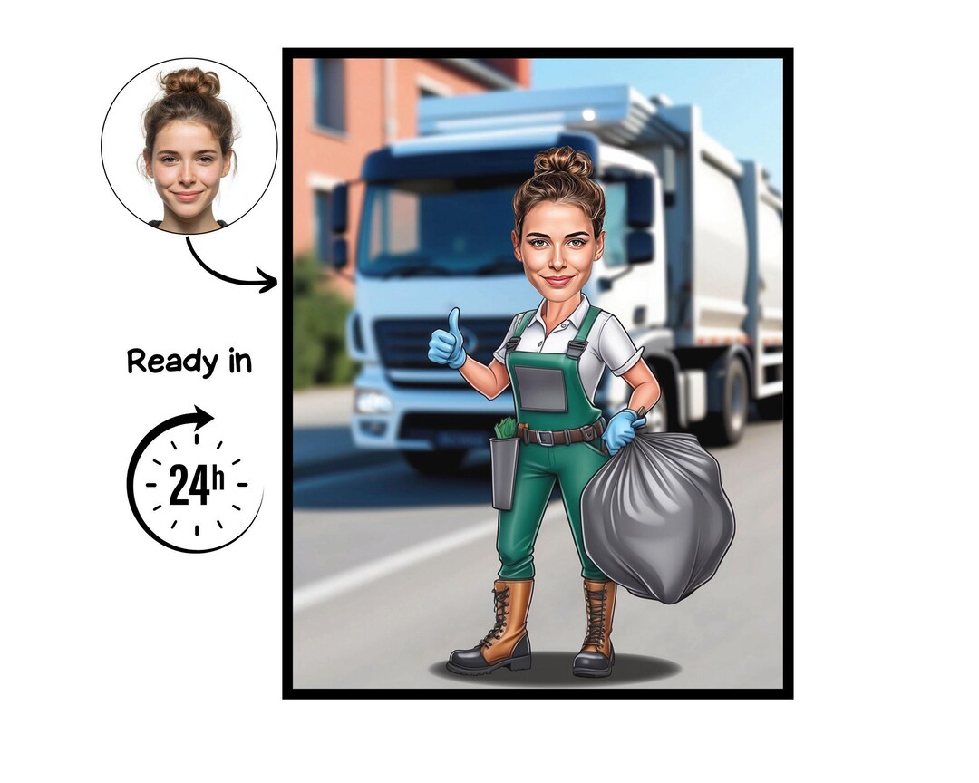 Garbage Collector Cartoon Portrait, Garbage Collector Gift, Custom ...