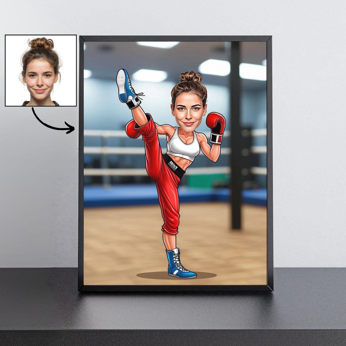 Kickboxing Cartoon Portrait, Kickboxing Gift, Custom Kickboxing ...