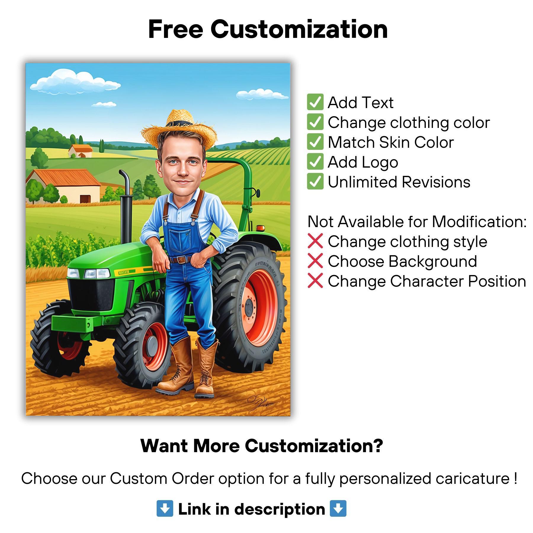 Farmer Cartoon Portrait, Farmer Gift, Custom Farmer Caricature, Farmer ...