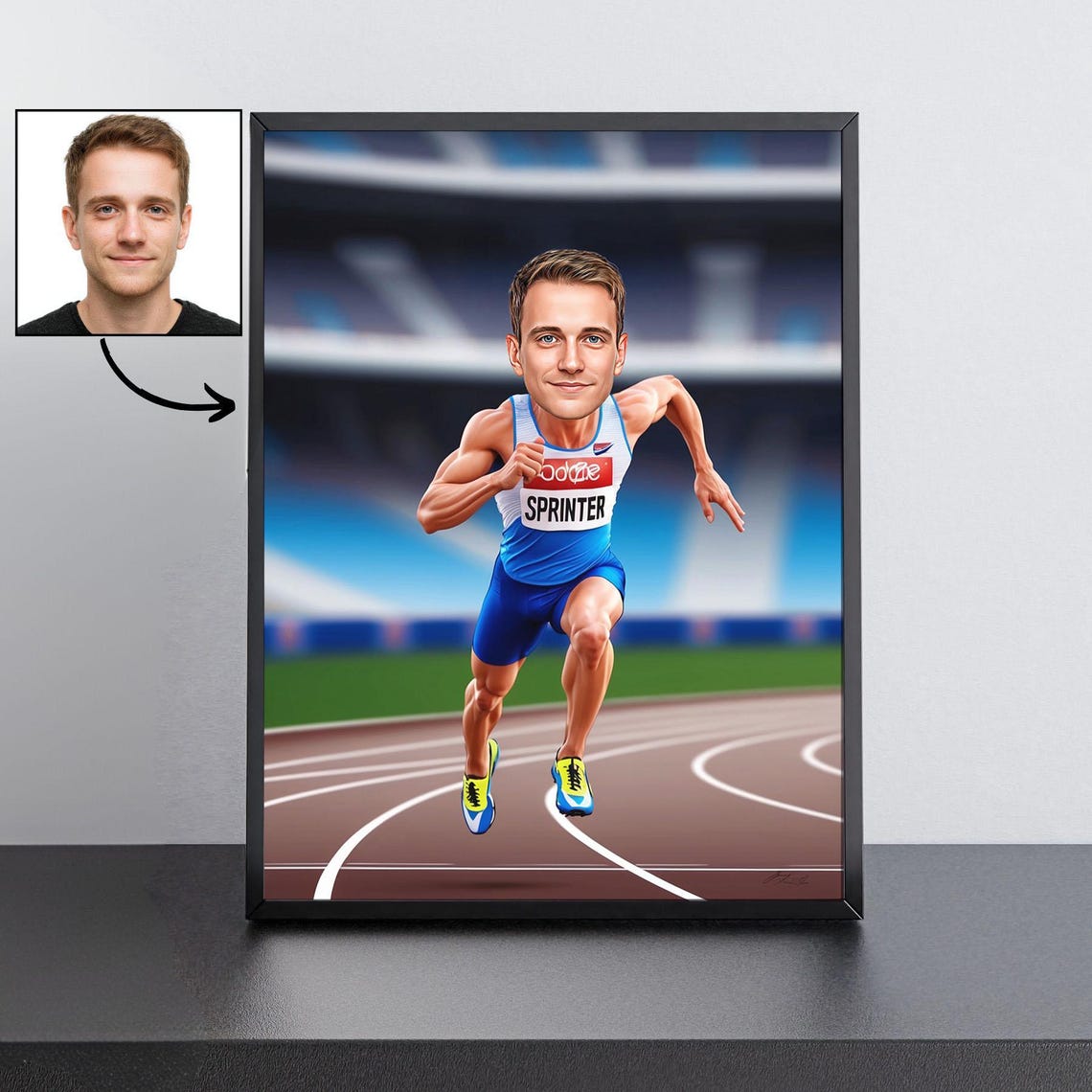 Sprinter Cartoon Portrait, Sprinter Gift, Custom Sprinter Caricature ...