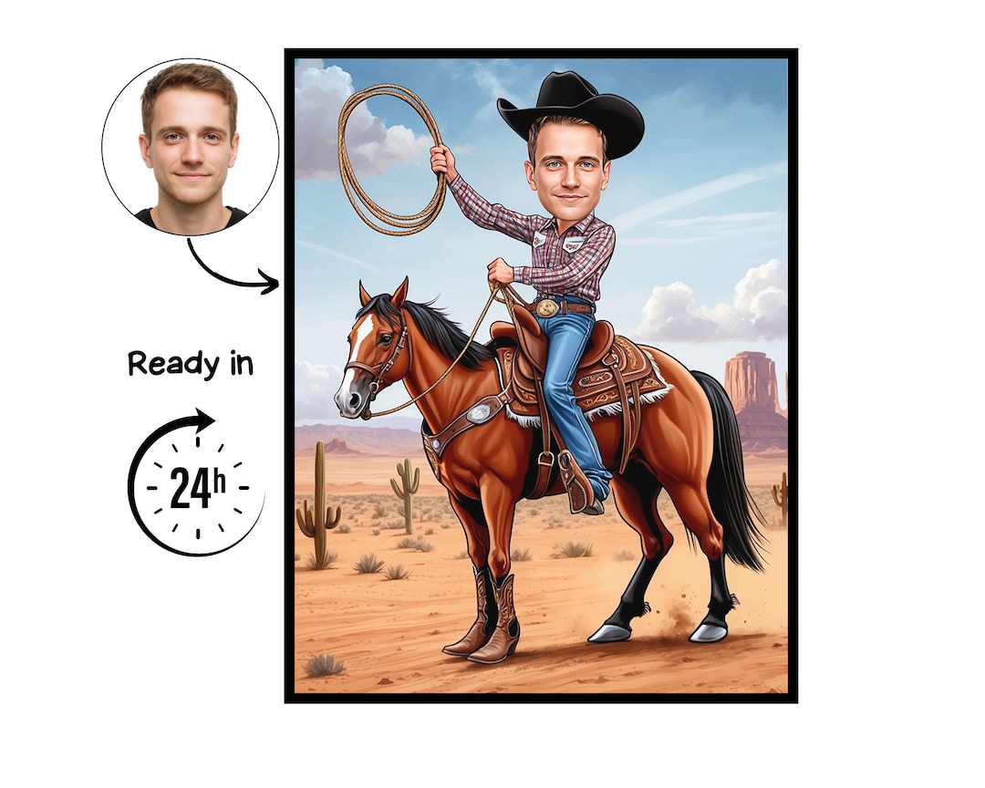Rodeo Cartoon Portrait, Rodeo Gift, Custom Rodeo Caricature, Rodeo ...