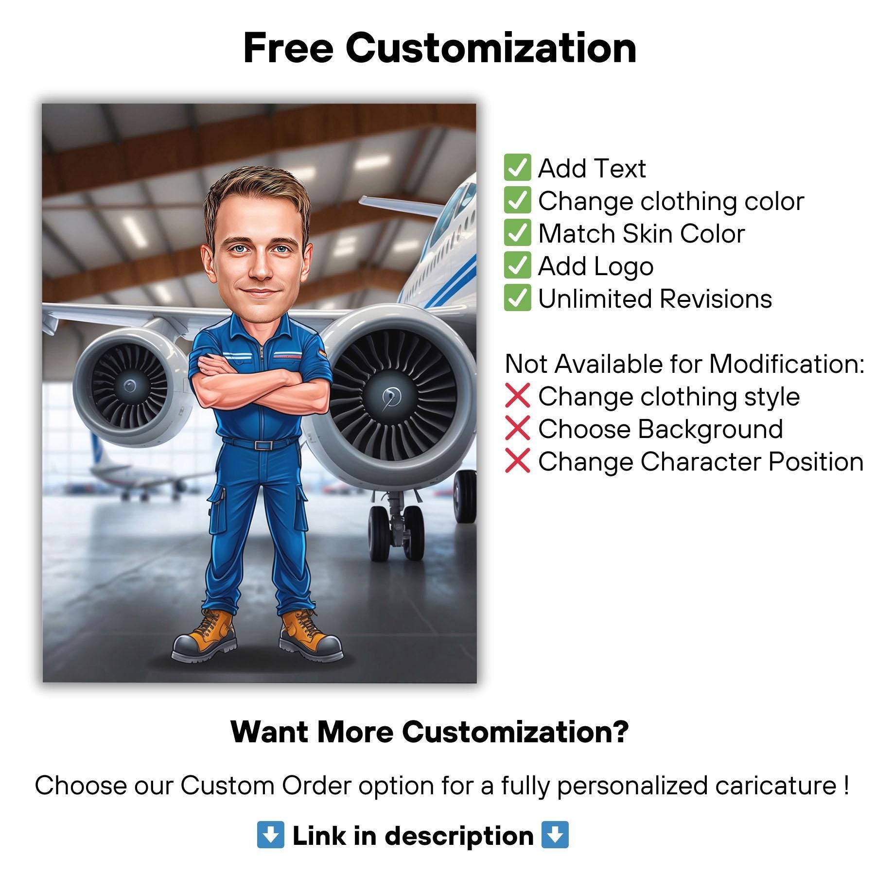 Aeronautical Mechanic Cartoon Portrait, Aeronautical Gift, Custom ...