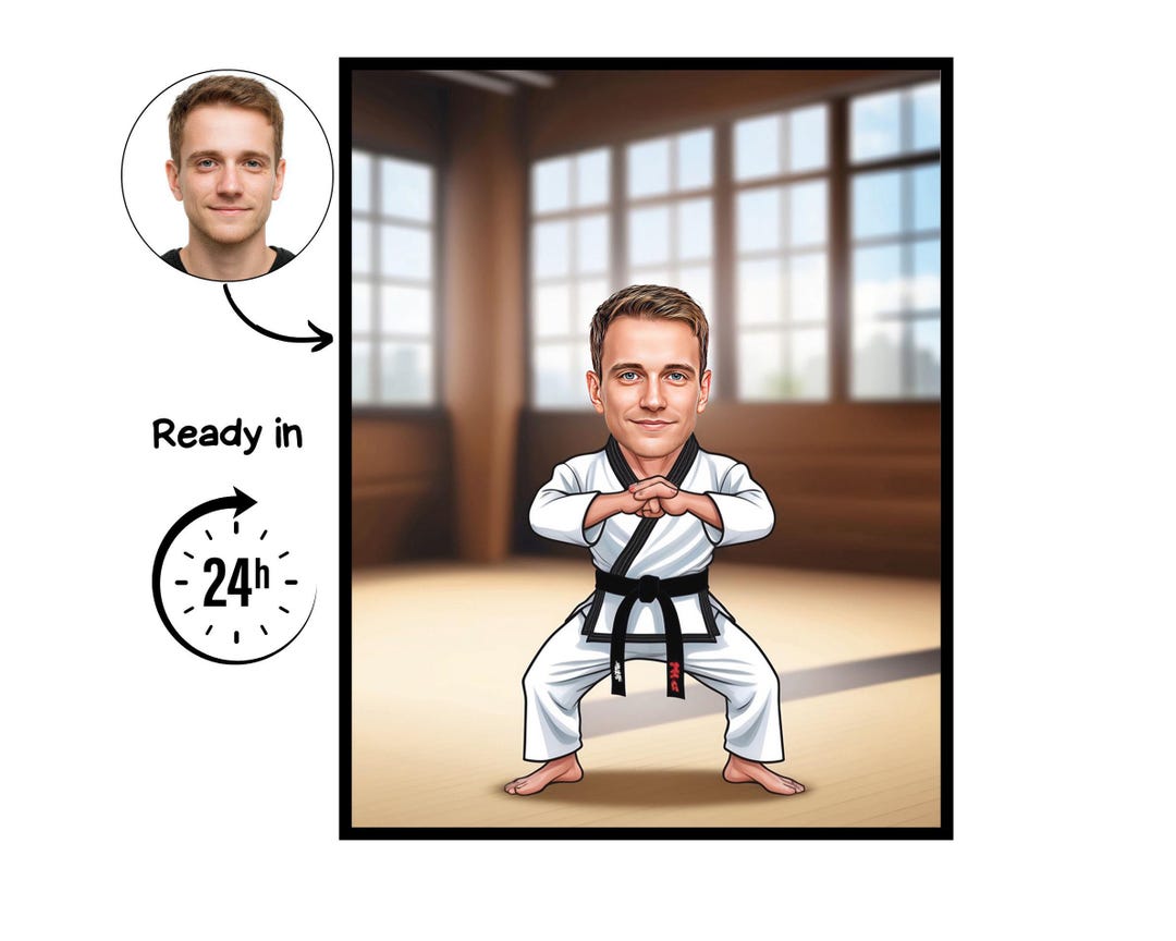Karate Cartoon Portrait, Karate Gift, Custom Karate Caricature, Karate ...
