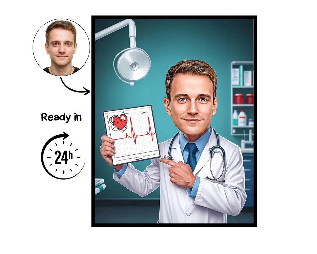 Cardiologist Cartoon Portrait, Cardiologist Gift, Custom Cardiologist ...