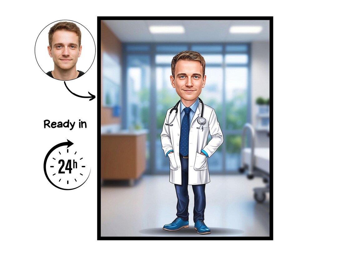 Cardiologist Cartoon Portrait, Cardiologist Gift, Custom Cardiologist ...