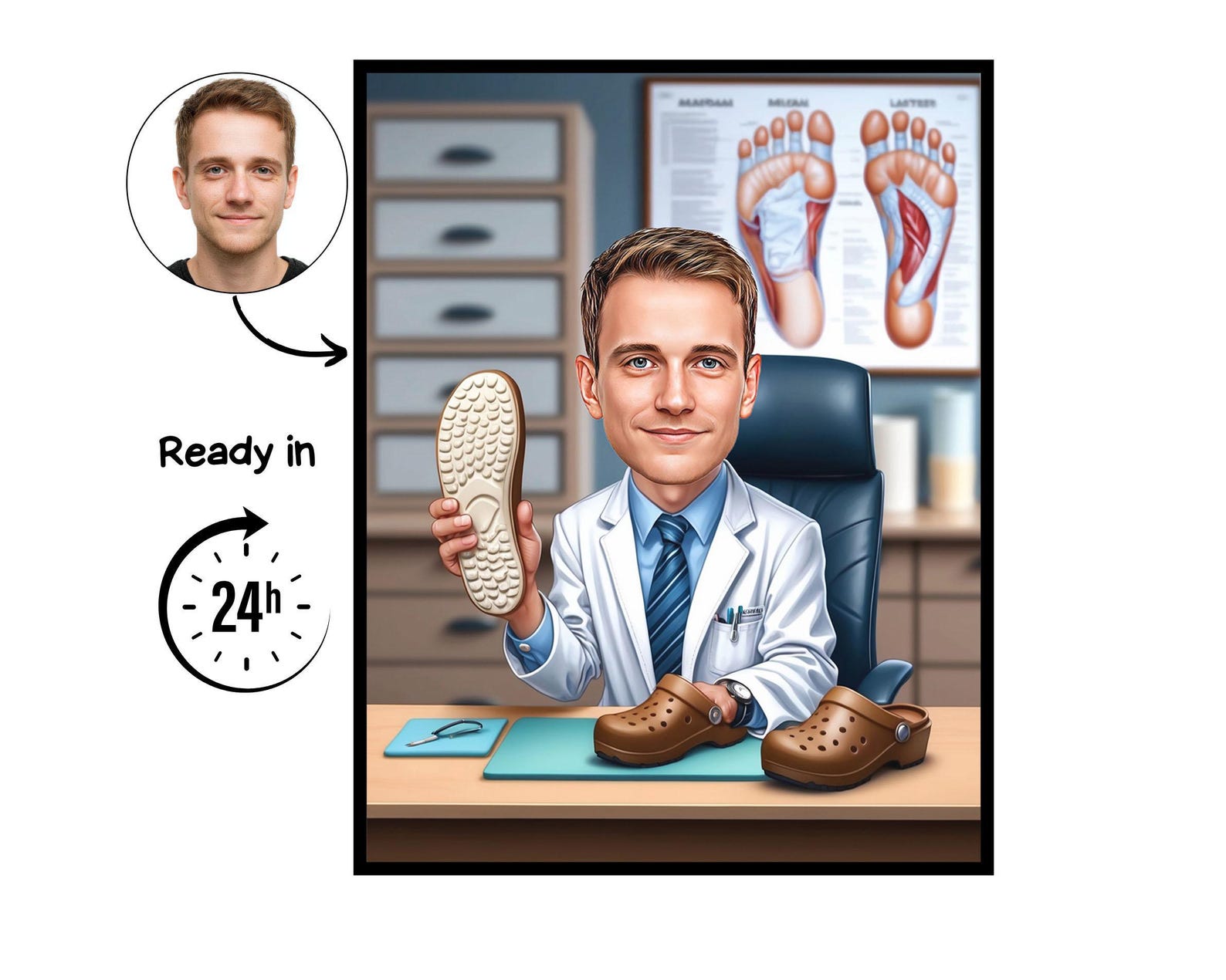 Podiatrist Cartoon Portrait, Podiatrist Gift, Custom Podiatrist ...