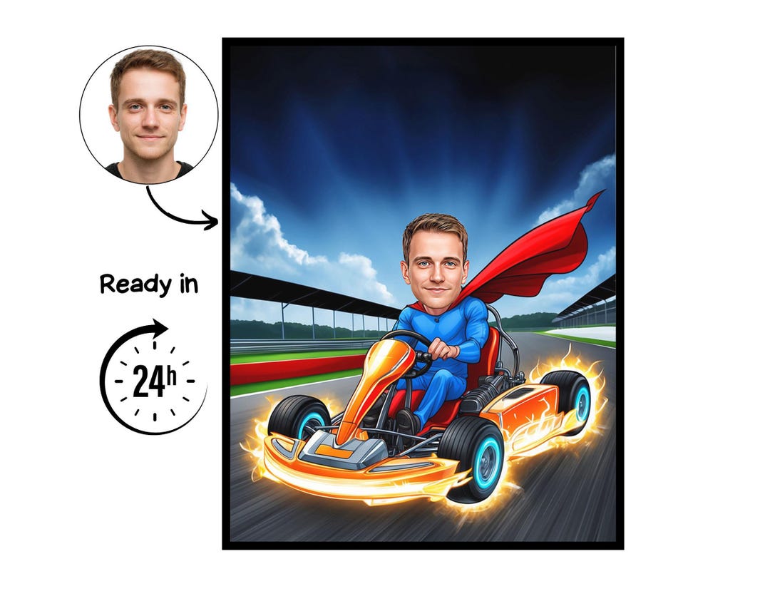 Go-karting Cartoon Portrait, Go-karting Gift, Custom Go-karting ...