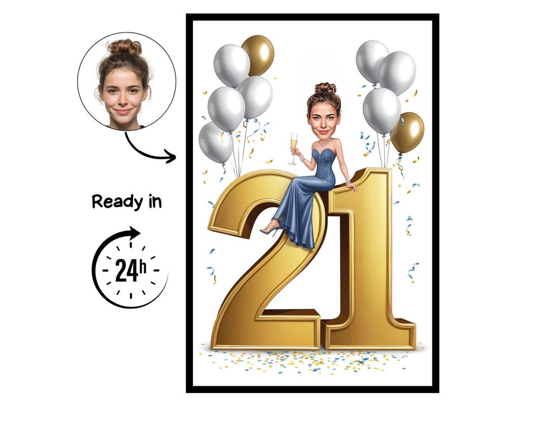 Custom Caricature for 21st Birthday, 21st Anniversary, Caricature ...