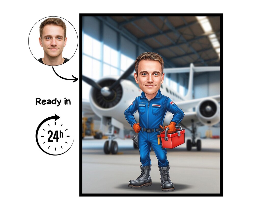 Aeronautical Mechanic Cartoon Portrait, Aeronautical Gift, Custom ...