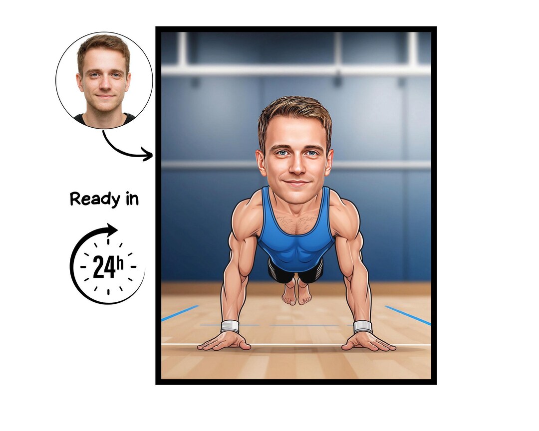 Gymnast Cartoon Portrait, Gymnast Gift, Custom Gymnast Caricature ...